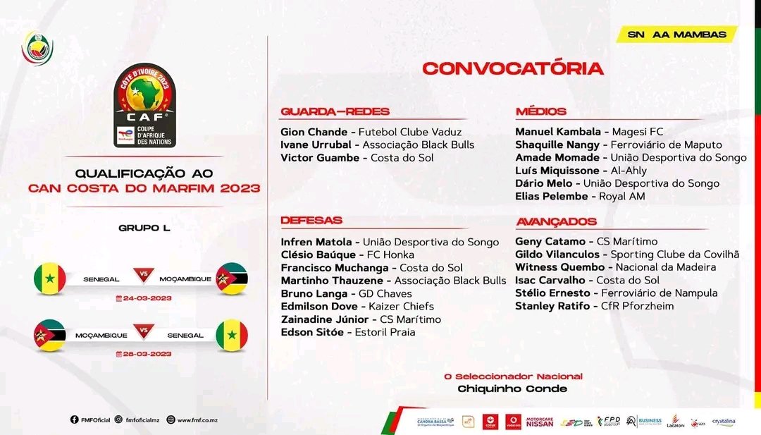 Dove Among 3 PSL Stars Named In Mozambique Squad To Face Senegal ...