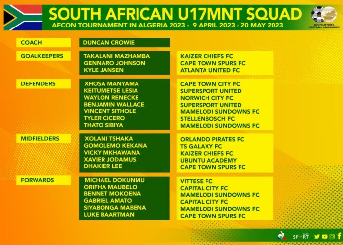 Crowie Announces Final SA U17 AFCON Squad - iDiski Times