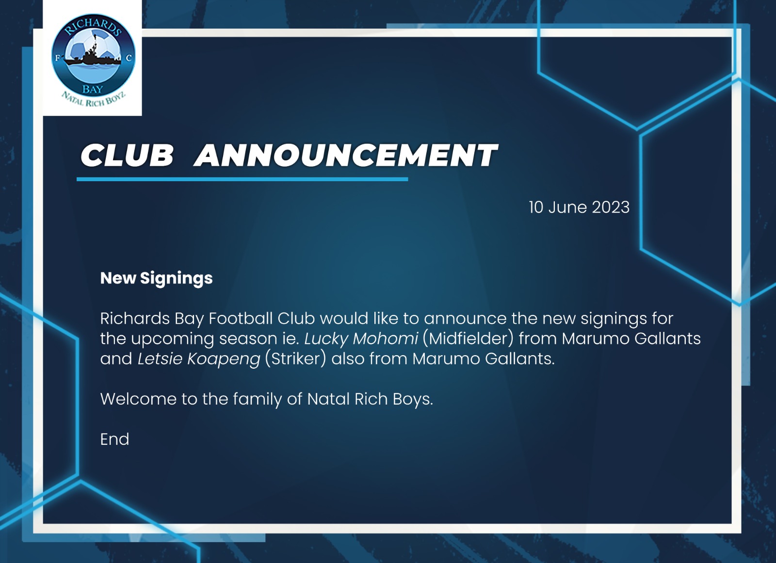 Official: Richards Bay Announce First 2023/24 Signings - iDiski Times