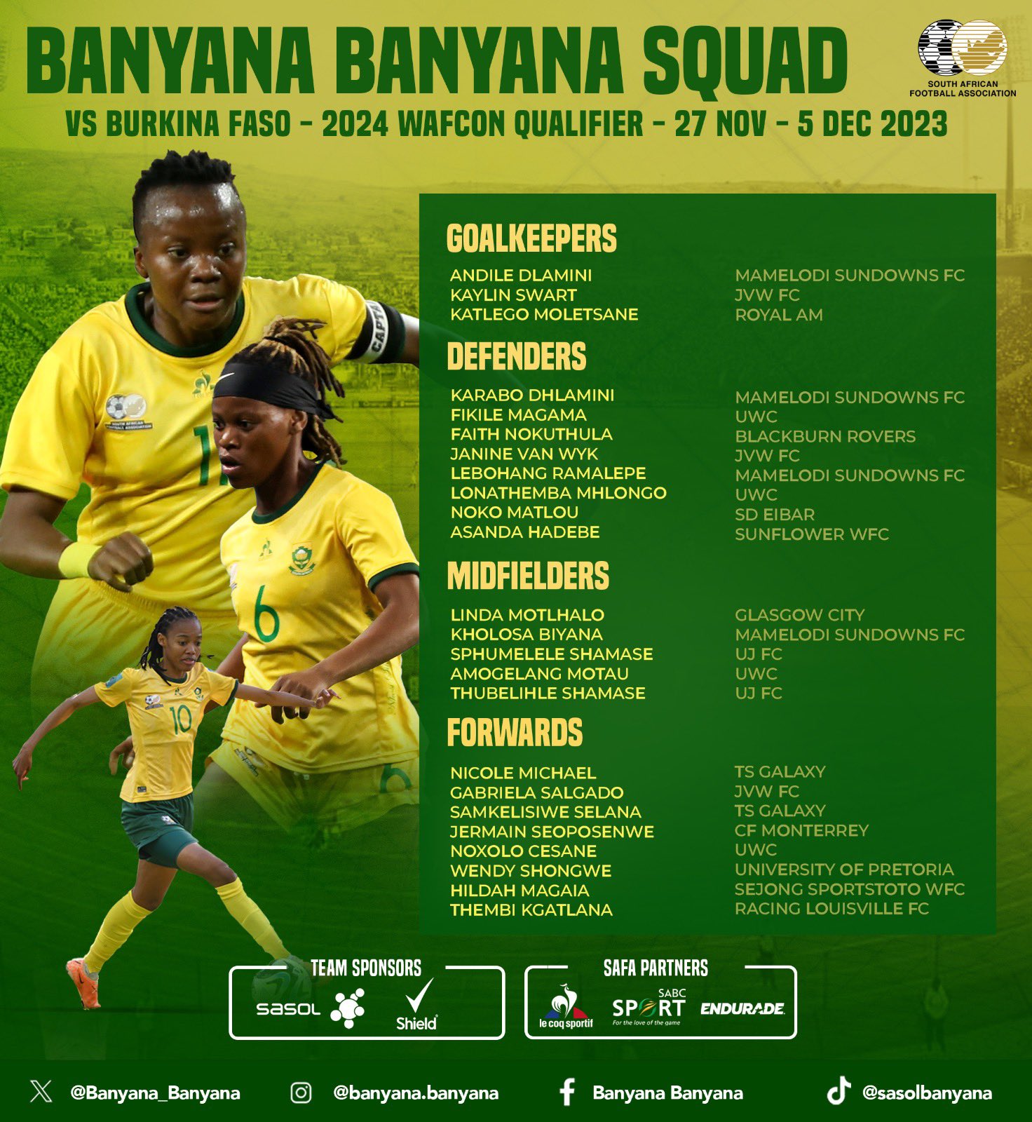 Banyana Announce Squad For WAFCON Qualifiers - iDiski Times