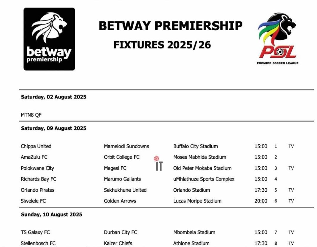 The 2025/26 PSL Season Fixtures Revealed - iDiski Times